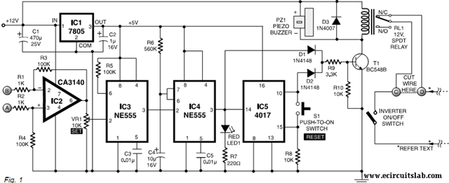 NTE Electronics Circuit: Inverter Overload Protector With Delayed Auto Rest
